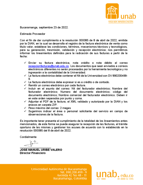 Información sobre recepción facturas de proveedores | Quiero ser UNAB